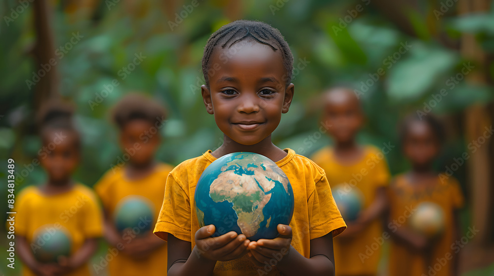 International day of peace concept with African Children holding earth ...