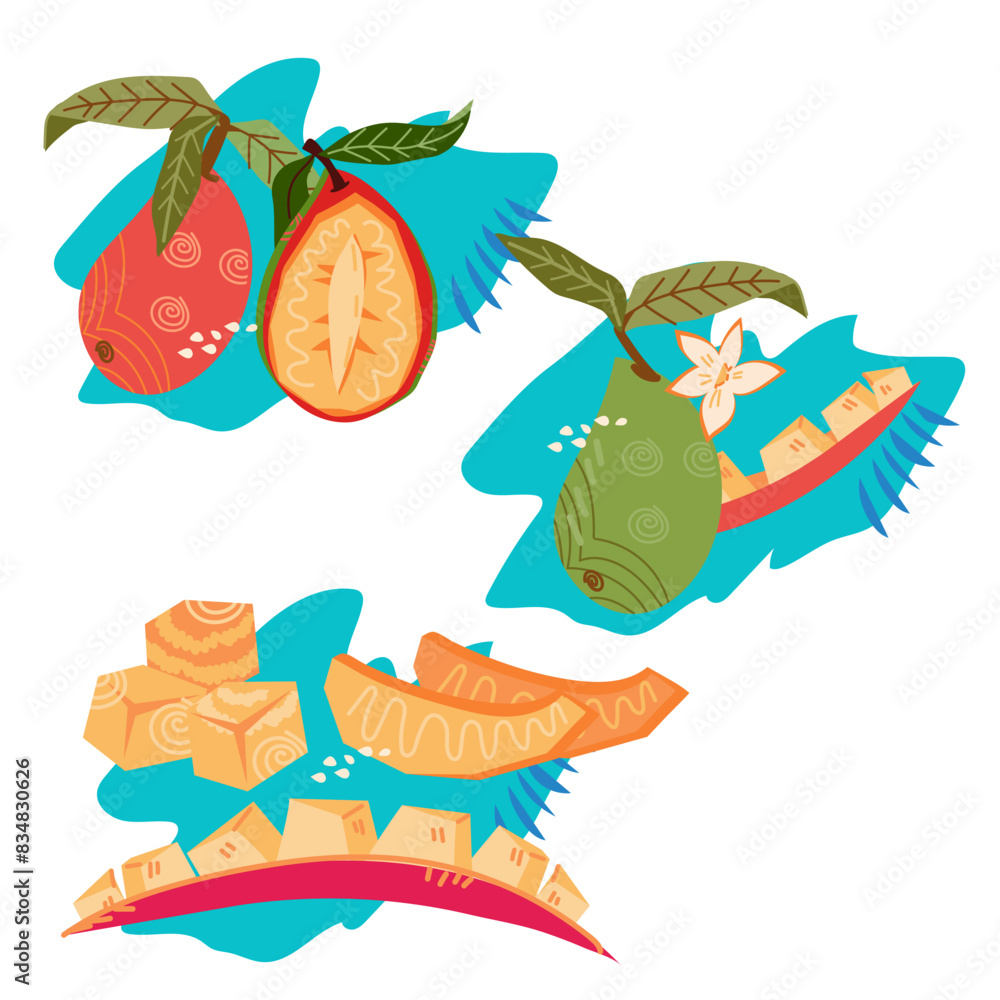 Mango vector design elements for food packs, summer design and textile ...