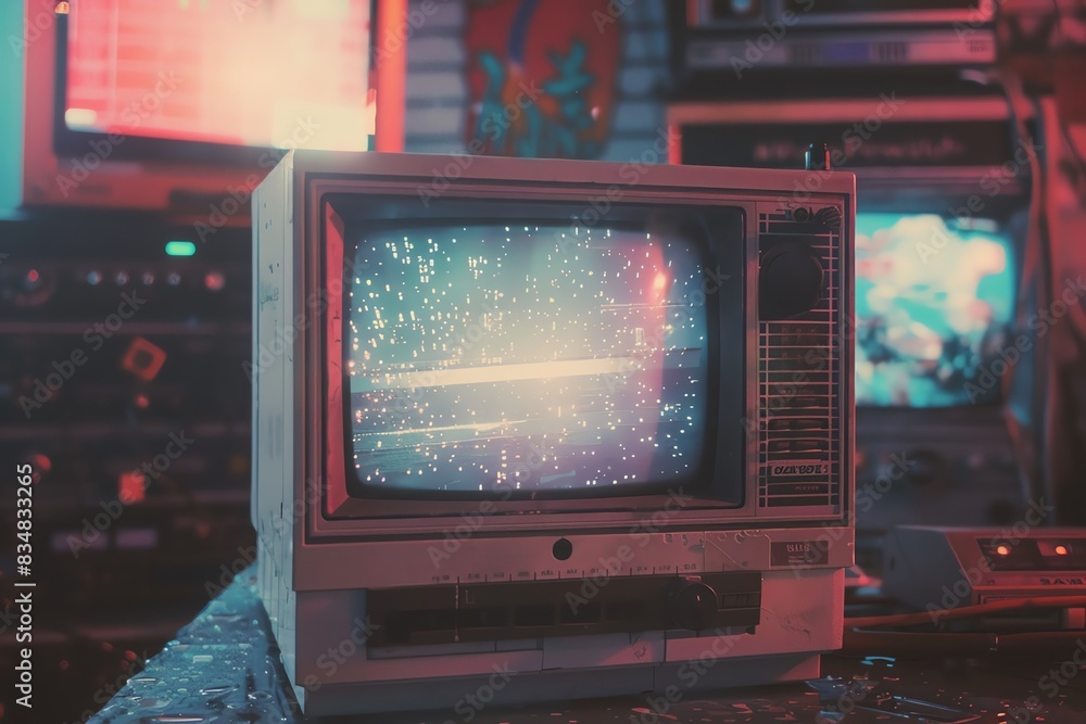 A grainy VHS effect showcasing footage with faded colors and visible ...