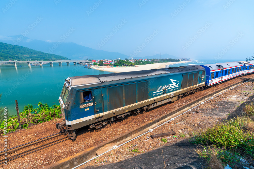 Hai Van pass, Hue , Vietnam - April 14th, 2024: Train and railway on ...
