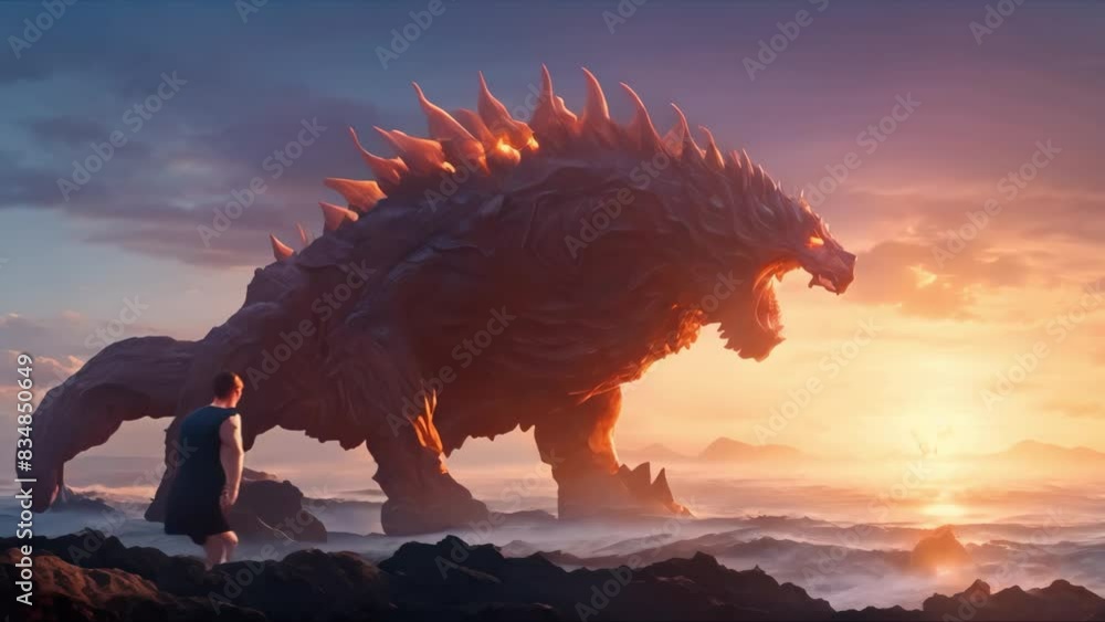Godzilla's Sunset Roar in a Sci-Fi Film Featuring Giant Creatures ...