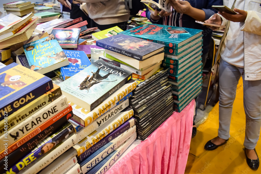 New Delhi, India, February 17 2024 - Variety of Books on shelf inside a ...
