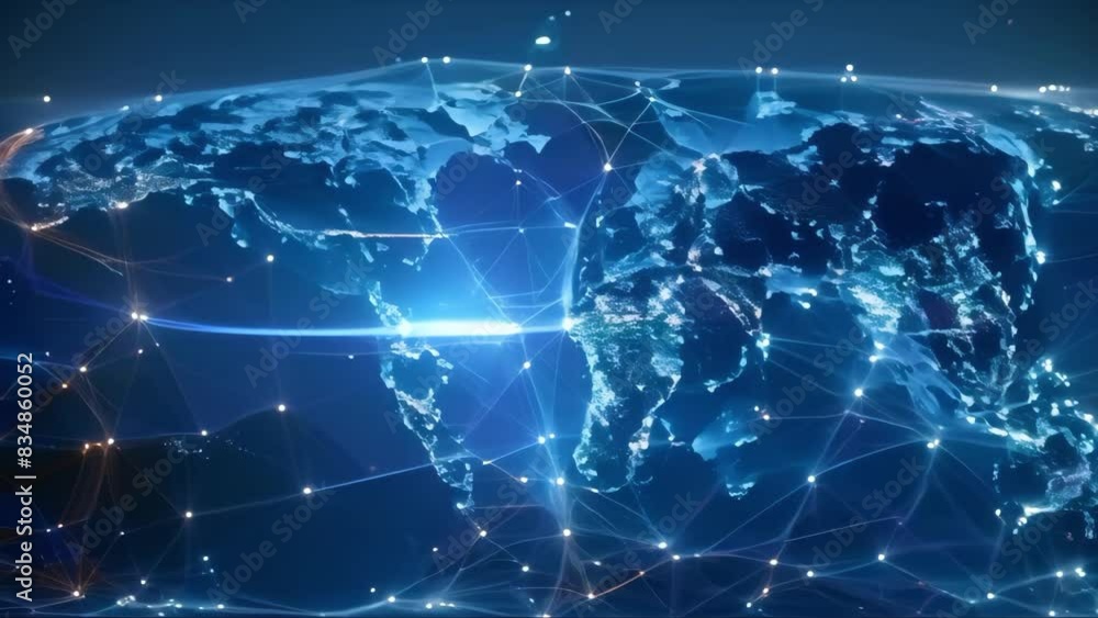 Vídeo do Stock: Abstract blue digital world map with connected lines ...