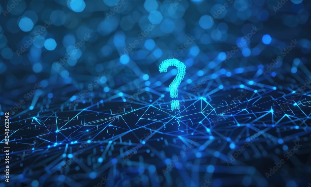 Digital technology background with a question mark symbol on a blue ...