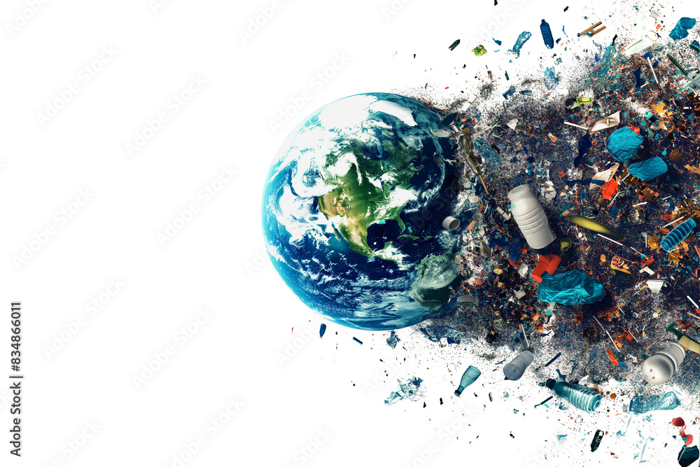 Planet Earth splashing trash on a transparent background, Environmental ...