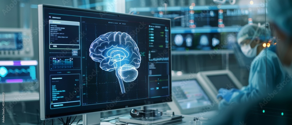 Brain scan results displayed on digital interface, medical technology ...