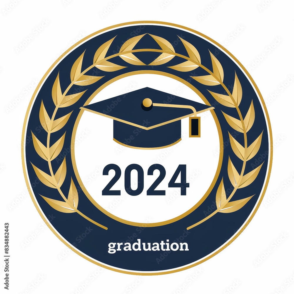Class of 2024 emblem, graduation cap with laurel wreath in gold and ...