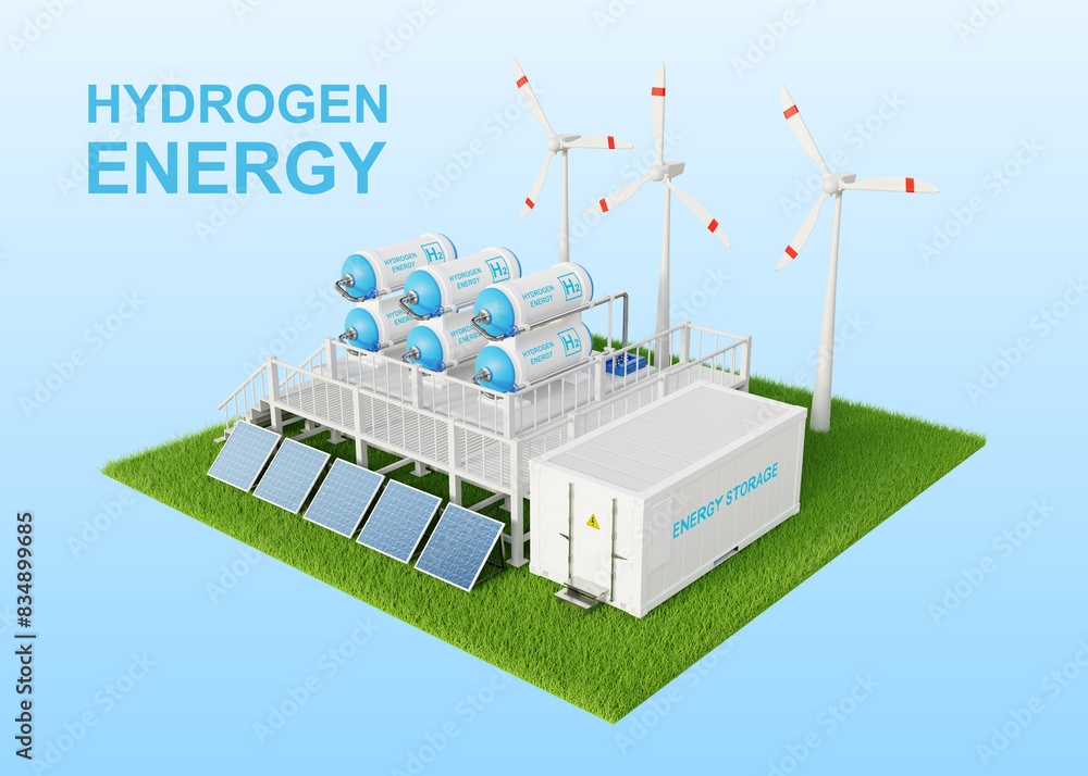 Green Hydrogen factory concept. Hydrogen production from renewable ...