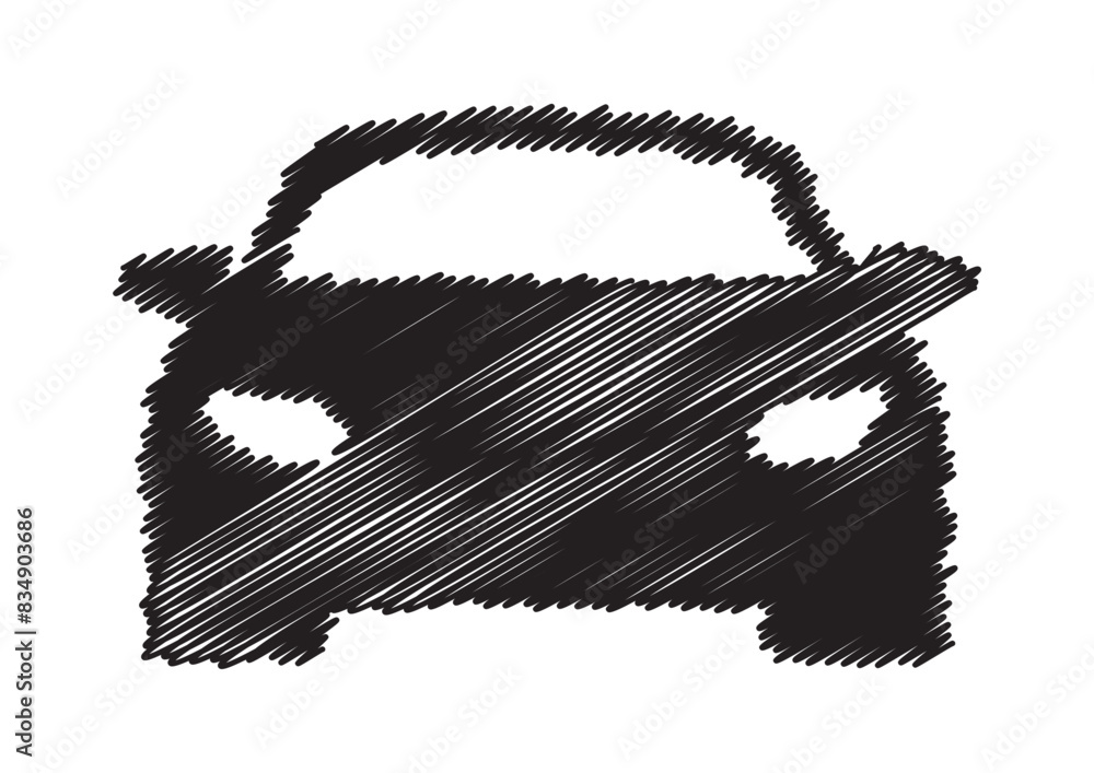 Sketchy car drawing with blue lines. Hand drawn line art cartoon vector ...