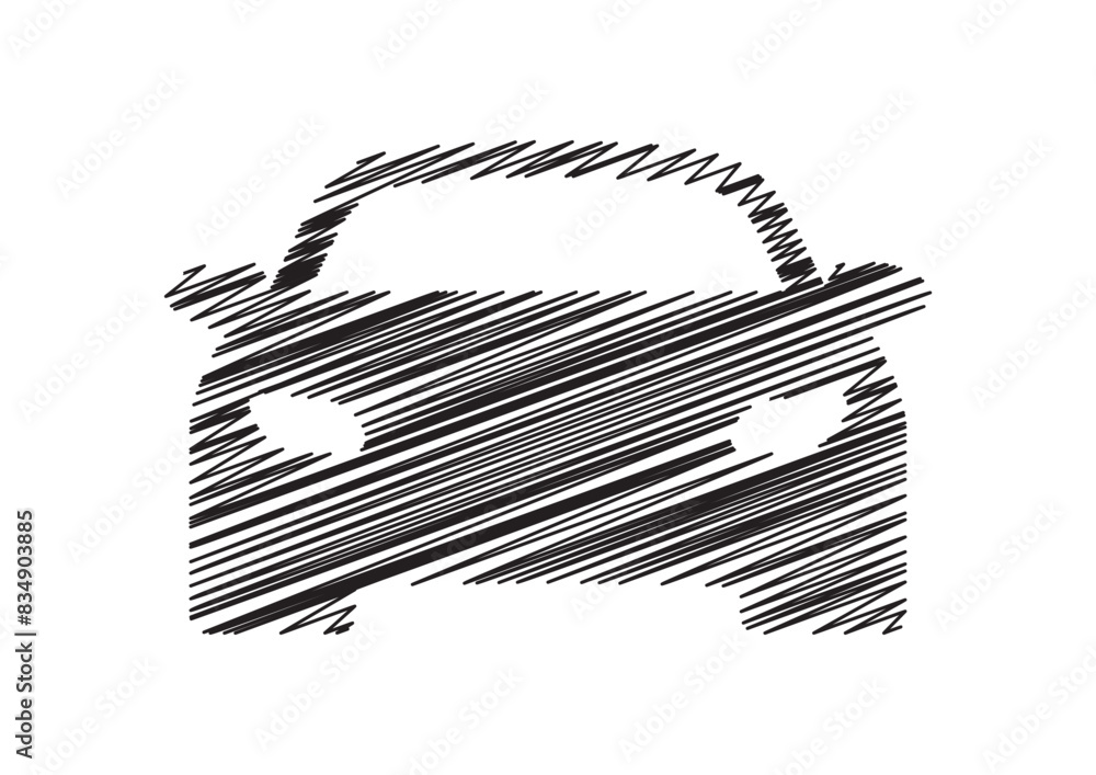 Sketchy car drawing with blue lines. Hand drawn line art cartoon vector ...