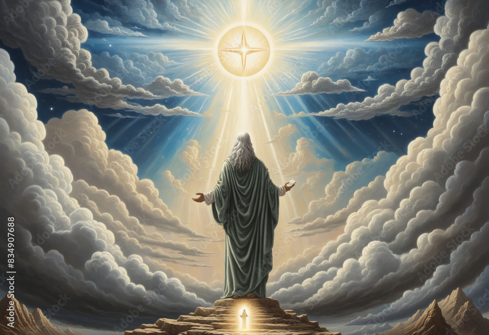 Celestial depiction of the divine, oil painting on canvas resonating ...