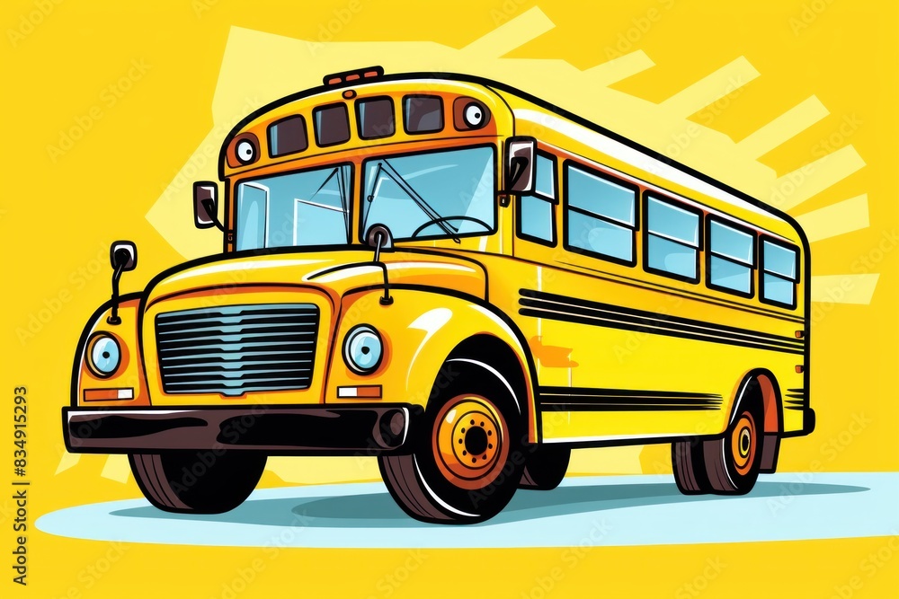 Yellow School Bus 2D Flat Illustration. School Bus mockup with copy and ...