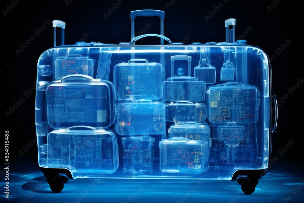 X-ray scanning of a suitcase showing personal belongings for airport ...