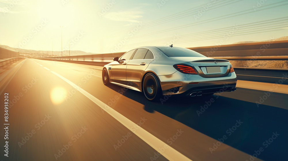 a silver car driving on a road Stock Photo | Adobe Stock