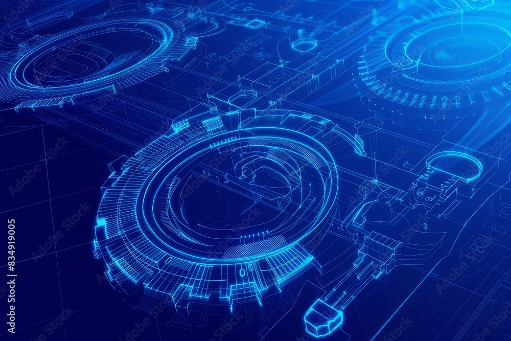 Technical Blueprint of Mechanical Gears and Engineering Diagrams in ...