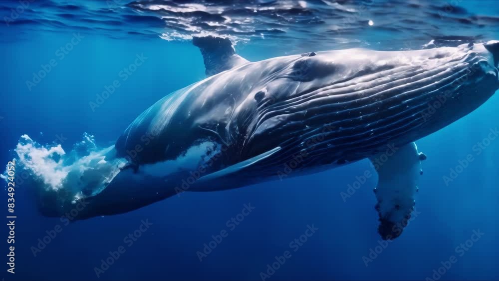 Underwater photo of humpback whale in blue ocean akin to National ...