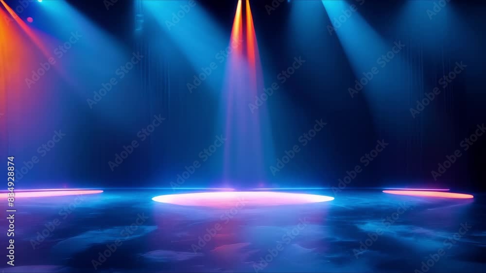 Colorful theater stage with spotlight and blank background. Concept ...