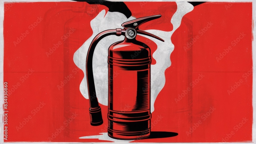 Poster with Stylized Red and White Contrast Depicting Fire Extinguisher ...