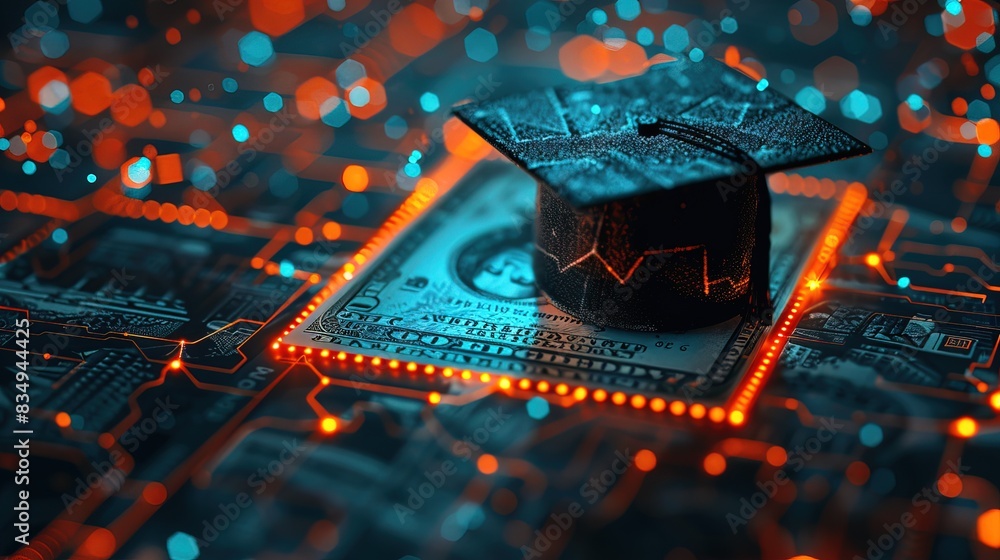 Graduation cap on saving dollar bill for concept finance and education ...