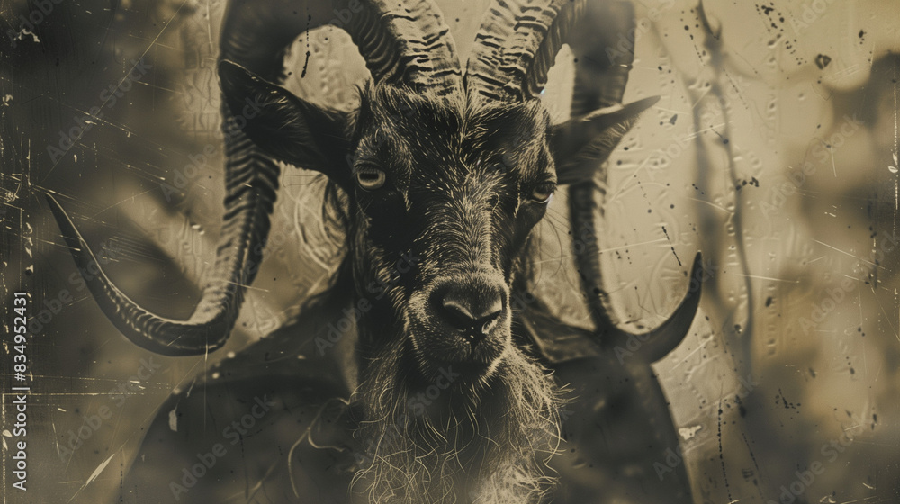 diabolical sepia dark art photograph of Baphomet, with goat head with ...