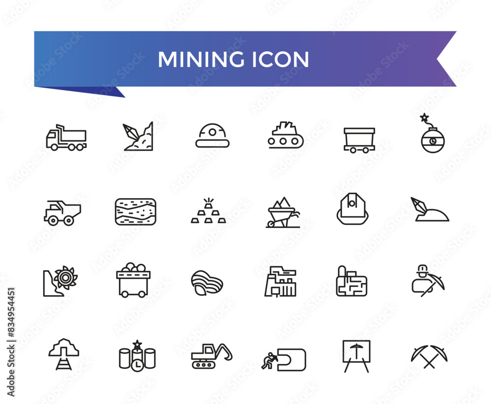Mining icon collection. Related to minerals, gold, pickaxe, miner ...