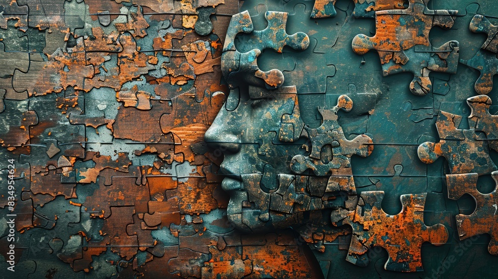 Human head profile and jigsaw puzzle, cognitive psychology or ...