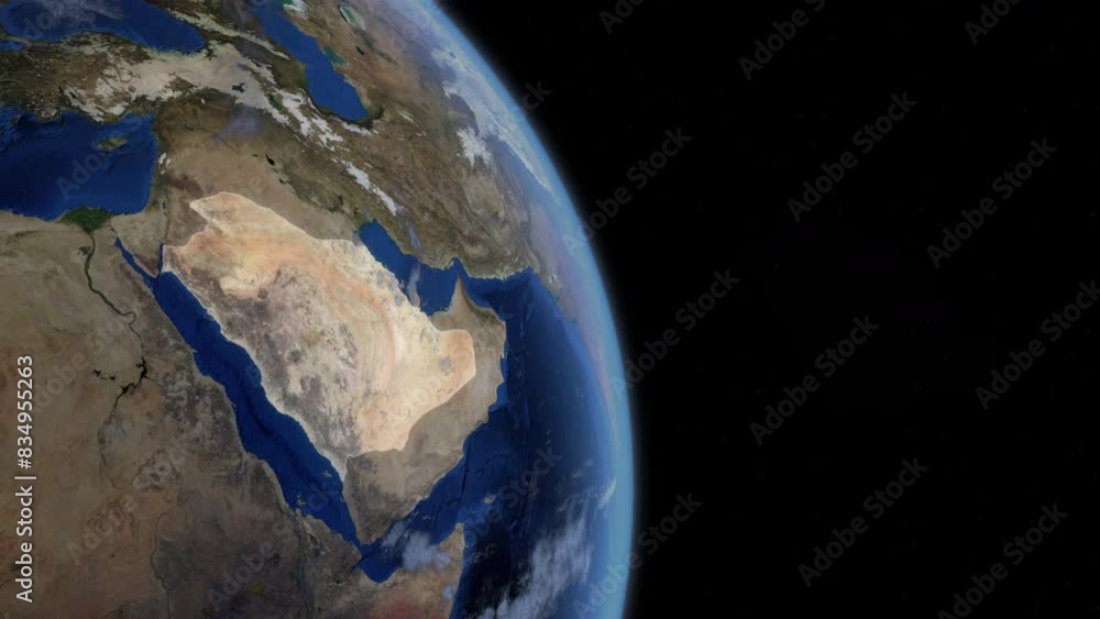 Fly Zoom into Saudi Arabia, Riyadh, Jeddah, Middle East, through space ...