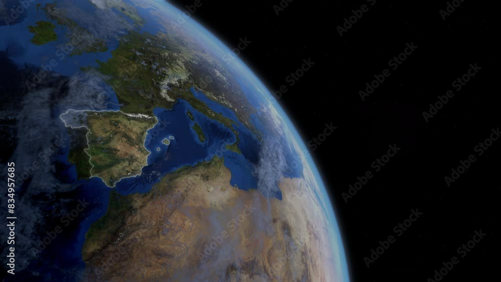 Fly Zoom into Spain, Madrid, Barcelona, through space to see the ...