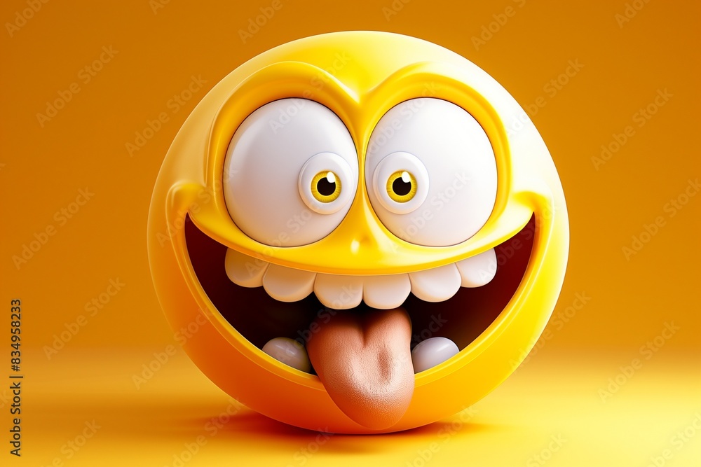 Zany face emoji - Silly face emoticon - A yellow face with a big grin ...