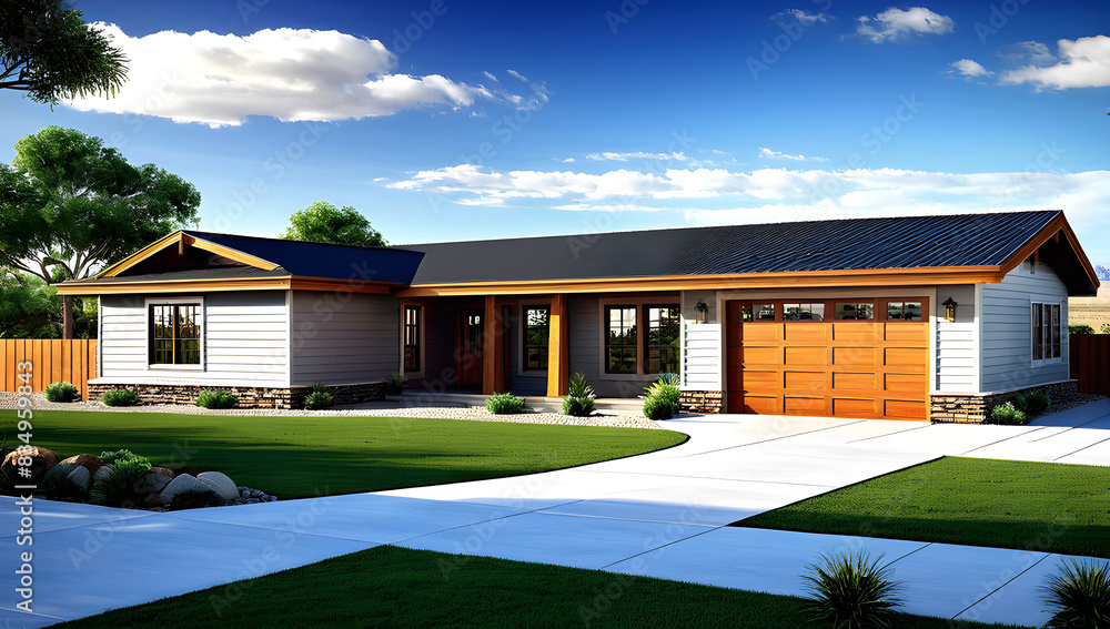 Ranch House: A single-story home with a simple, open floor plan, often ...