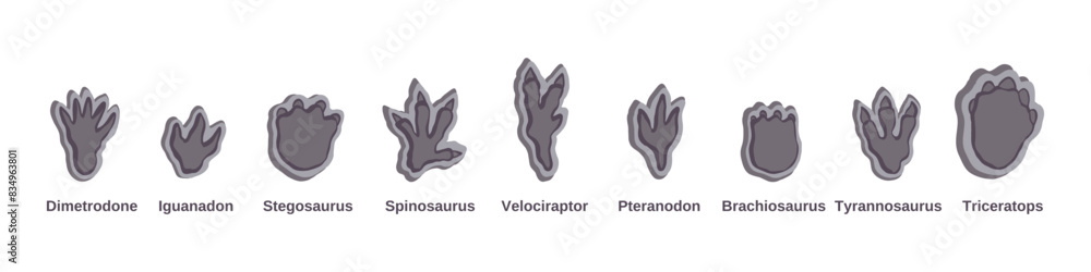 Set Dino foot, big footprint. Vector Illustrations paw. For textile ...