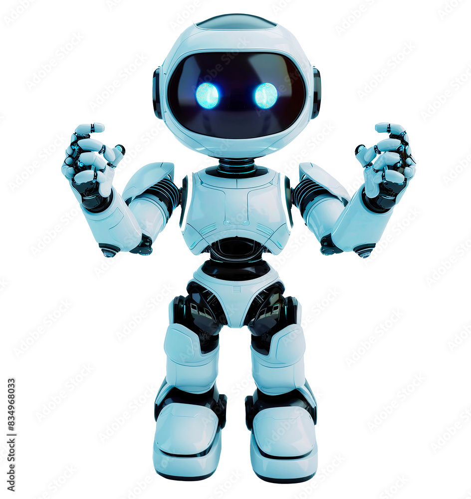 Smart small white robot chat bot on a transparent background ...