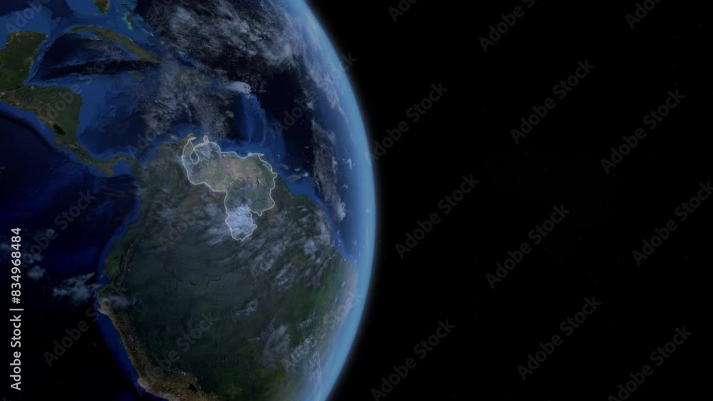 Fly Zoom into Venezuela through space to see the country map region ...