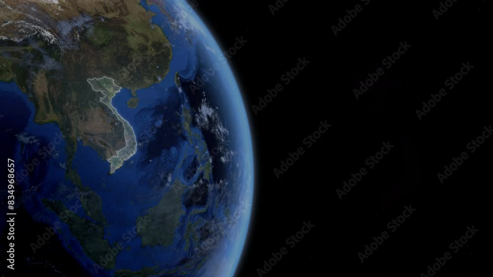 Fly Zoom into Vietnam through space to see the country map region from ...