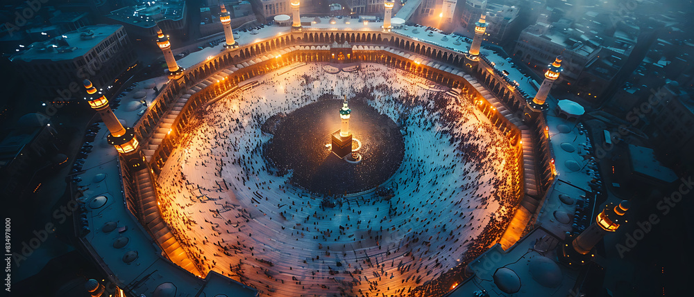 drone shot of Kaaba the flow of pilgrims around it during EidalAdha ...