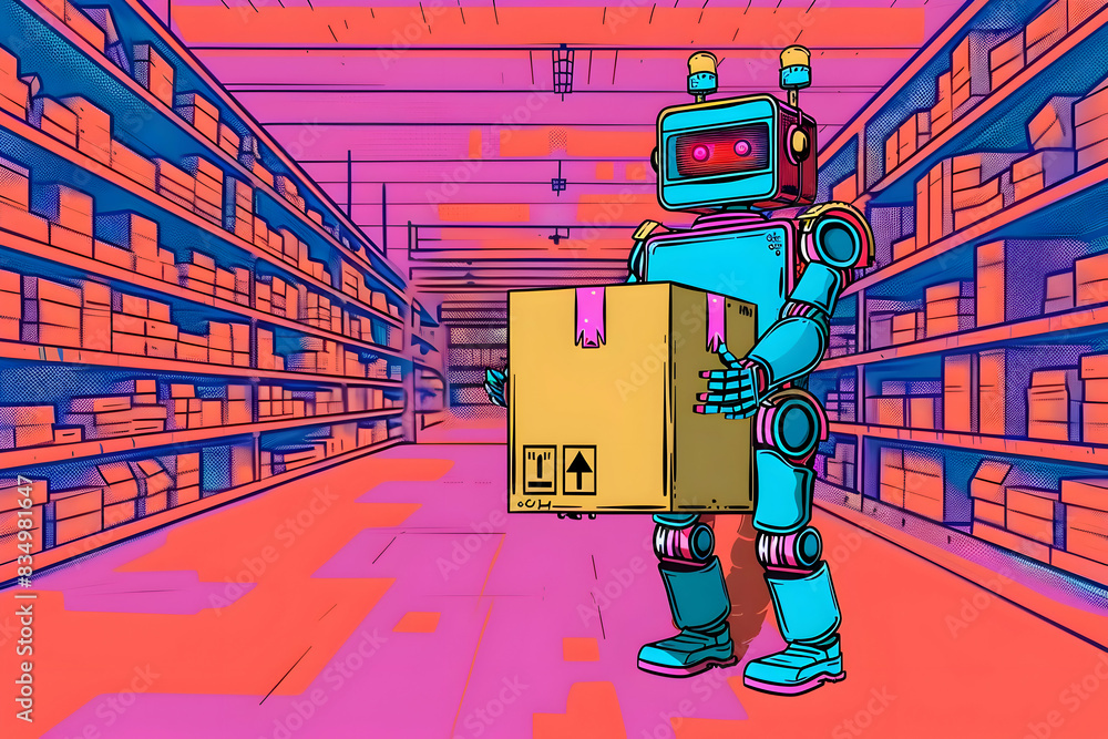 cartoon illustration of warehouse robot - robots, warehouse, automation ...