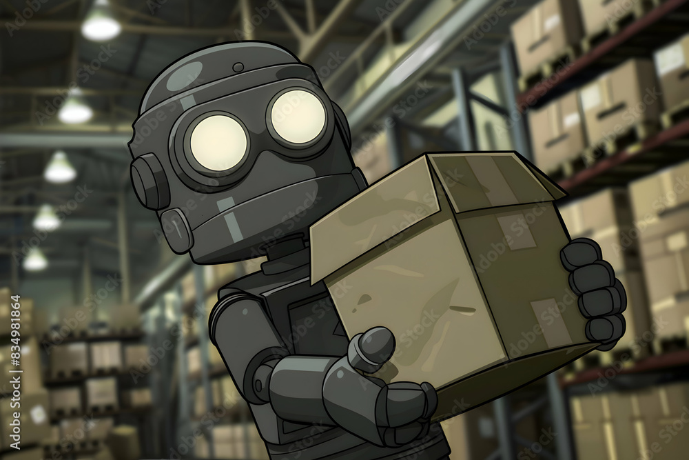 cartoon illustration of warehouse robot - robots, warehouse, automation ...