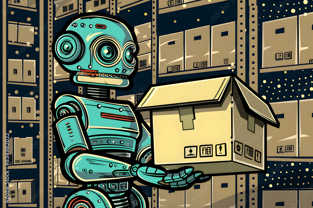 cartoon illustration of warehouse robot - robots, warehouse, automation ...