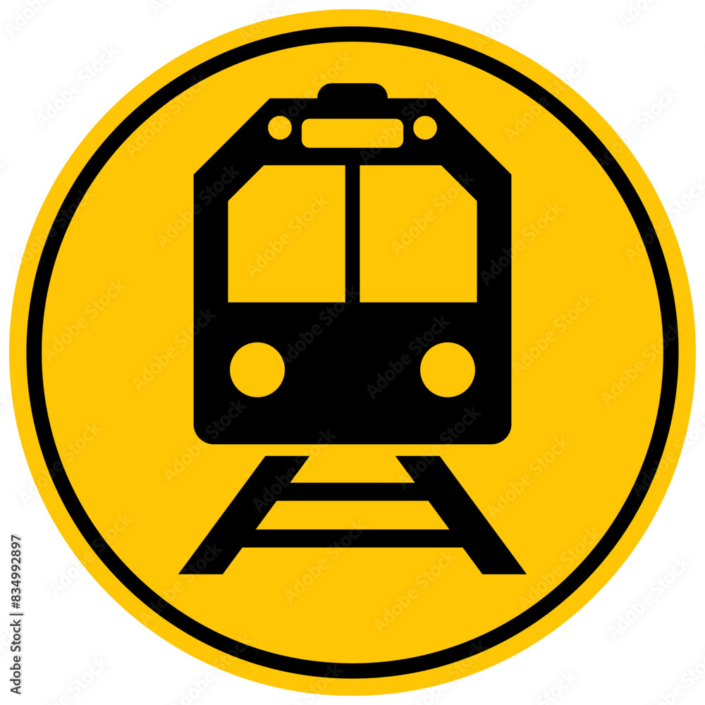warning sign beware of train circle sign railways transportation yellow ...