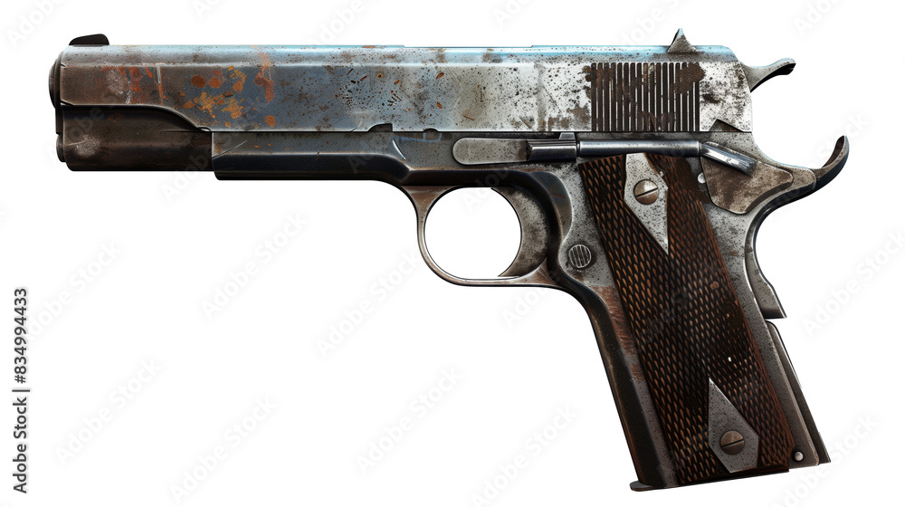 old rusted M1911 semi-automatic pistol showing signs of wear and ...