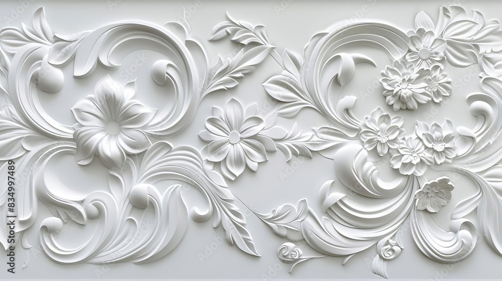 decorative plaster wall texture with volumetric floral pattern white ...