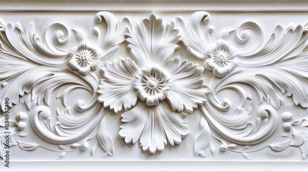 decorative plaster wall texture with volumetric floral pattern white ...
