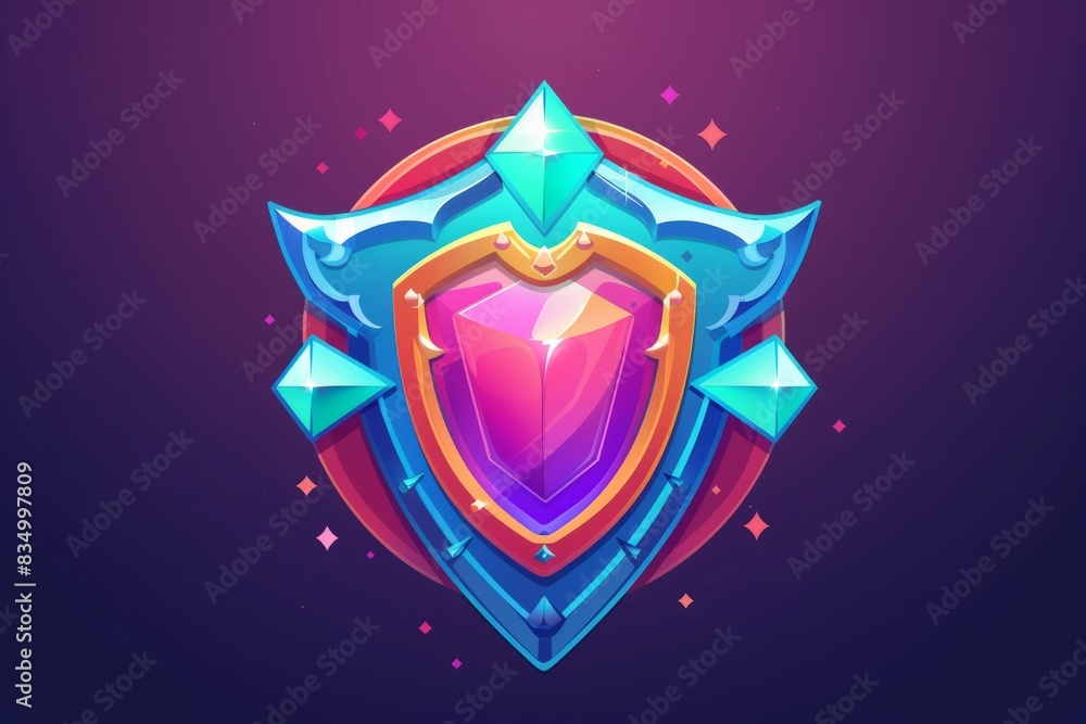Cartoon shield illustration for game ui victory badge element, win ...