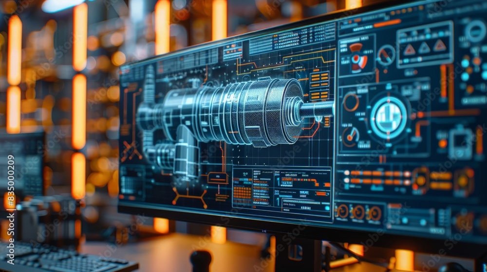 CAD Software on Screen: Capture a close-up of a computer screen displaying CAD (Computer-Aided ...