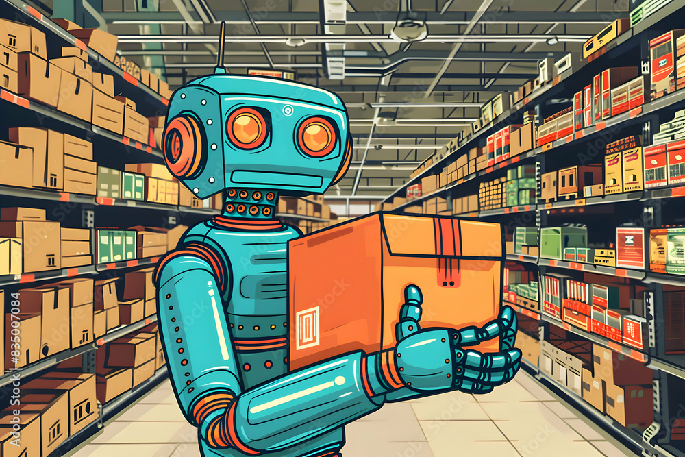 cartoon illustration of warehouse robot - robots, warehouse, automation ...