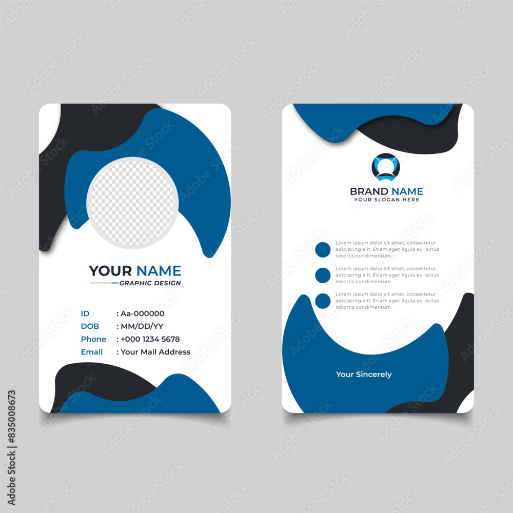 Simple Clean Blue Id Card Design, Modern Professional Identity Card Template Vector Design Stock ...