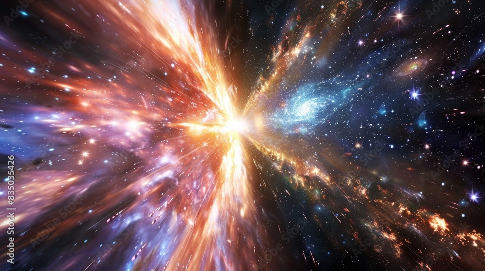 The universe's inception at the Big Bang, a powerful burst of energy ...
