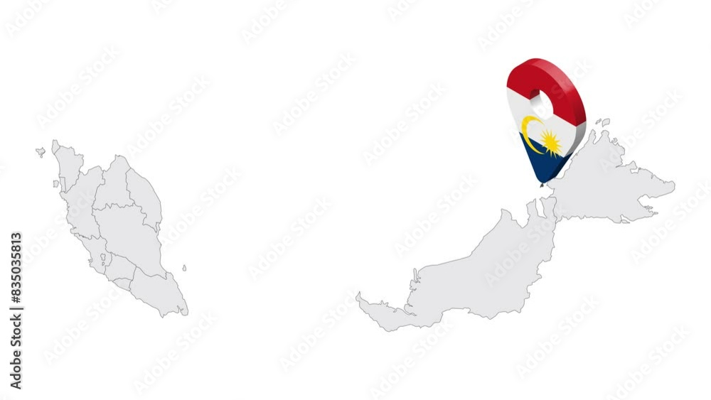 Location Labuan on map Malaysia. 3d Labuan flag map marker location pin ...