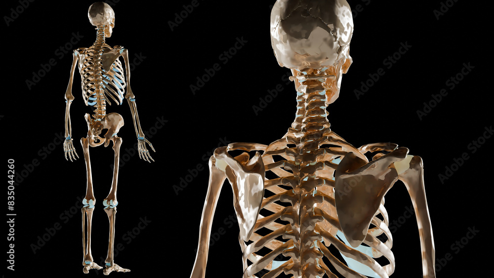 human male skeleton rotating on black background, skeletal system ...
