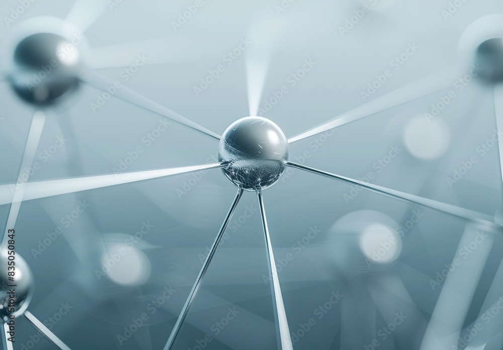 Abstract network connections with spherical nodes on blue background: conceptual representation ...